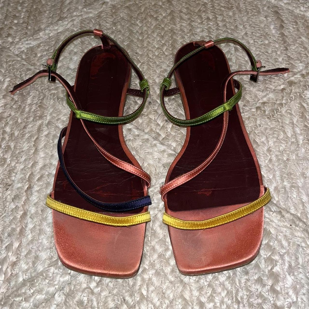 Staud rainbow satin sandals Well worn - reflected in... - Depop
