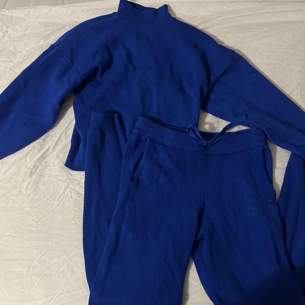 Primark blue turtle neck knitted lounge set - size... - Depop