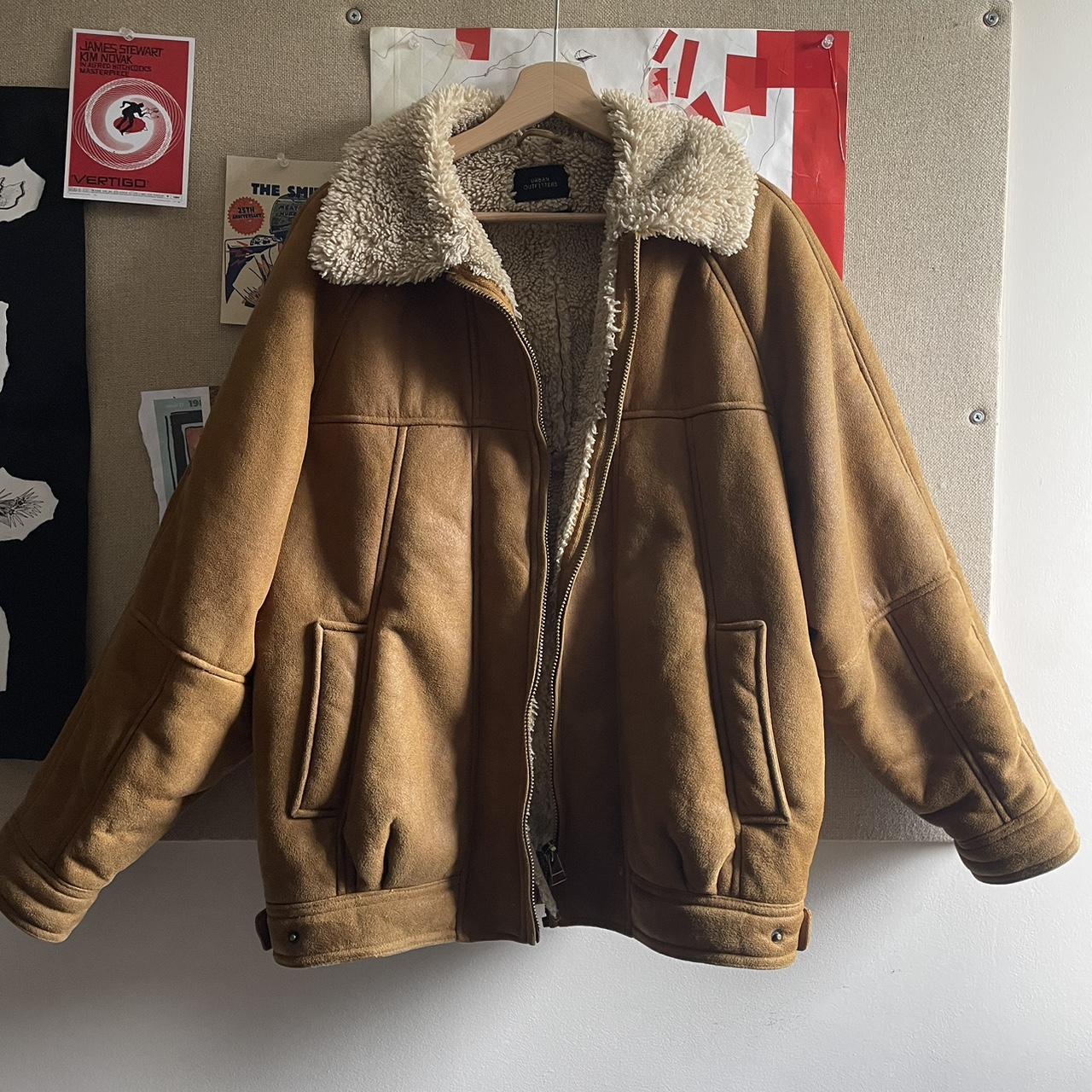 suede and fleece coat/ jacket from urban outfitters.... - Depop