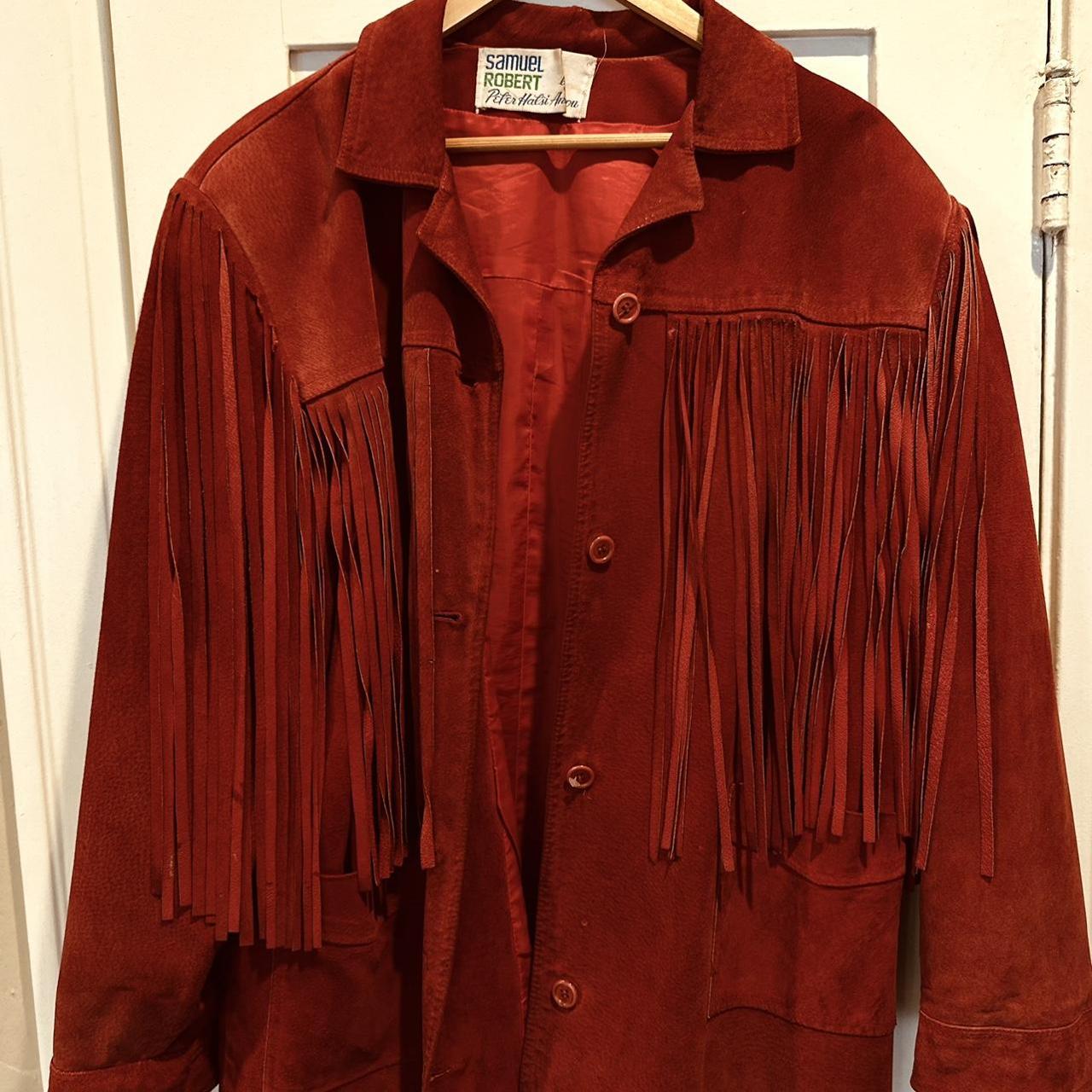 Vintage Red Fringe Jacket Samuel Robert #western... - Depop