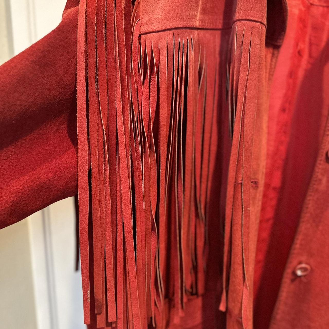 Vintage Red Fringe Jacket Samuel Robert #western... - Depop