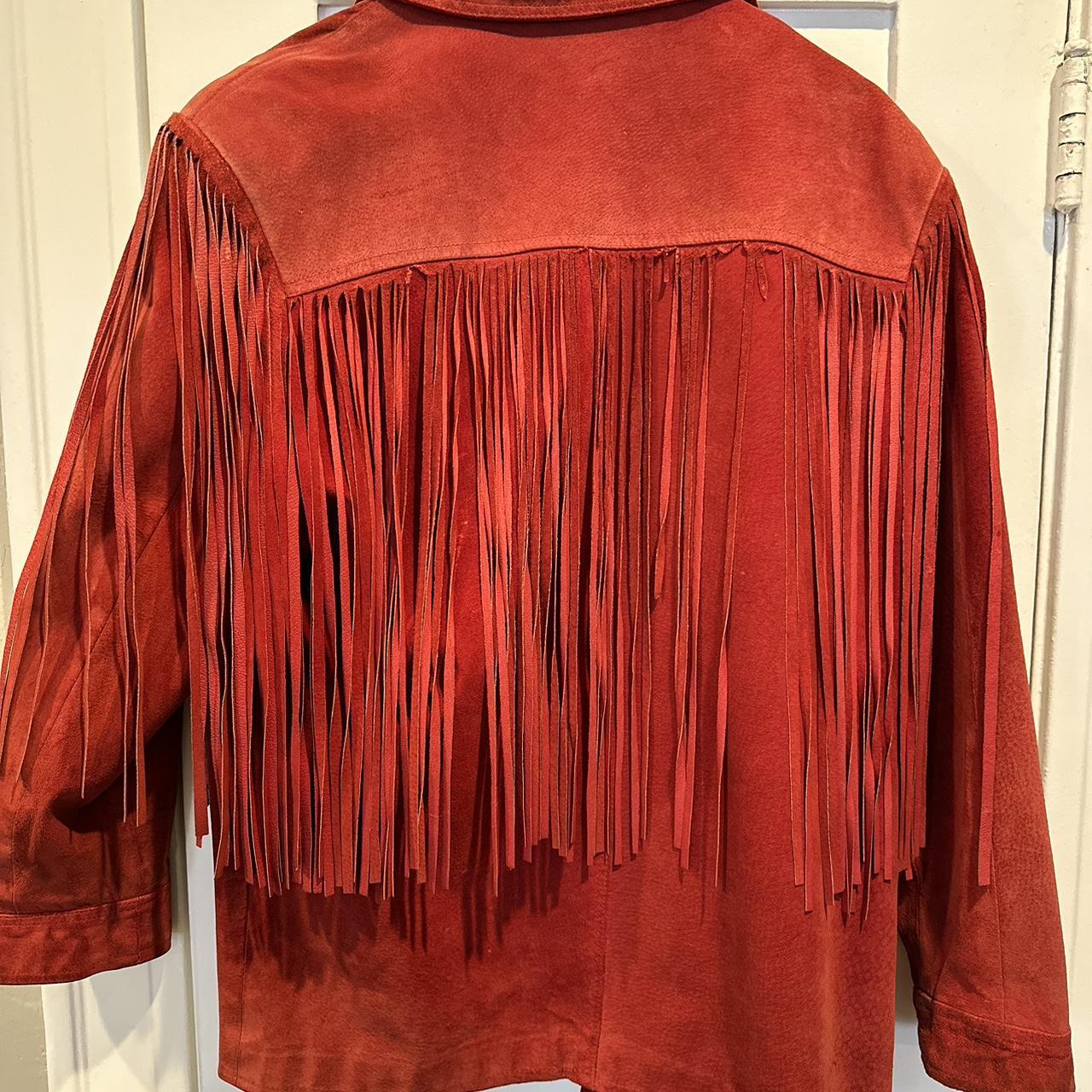 Vintage Red Fringe Jacket Samuel Robert #western... - Depop