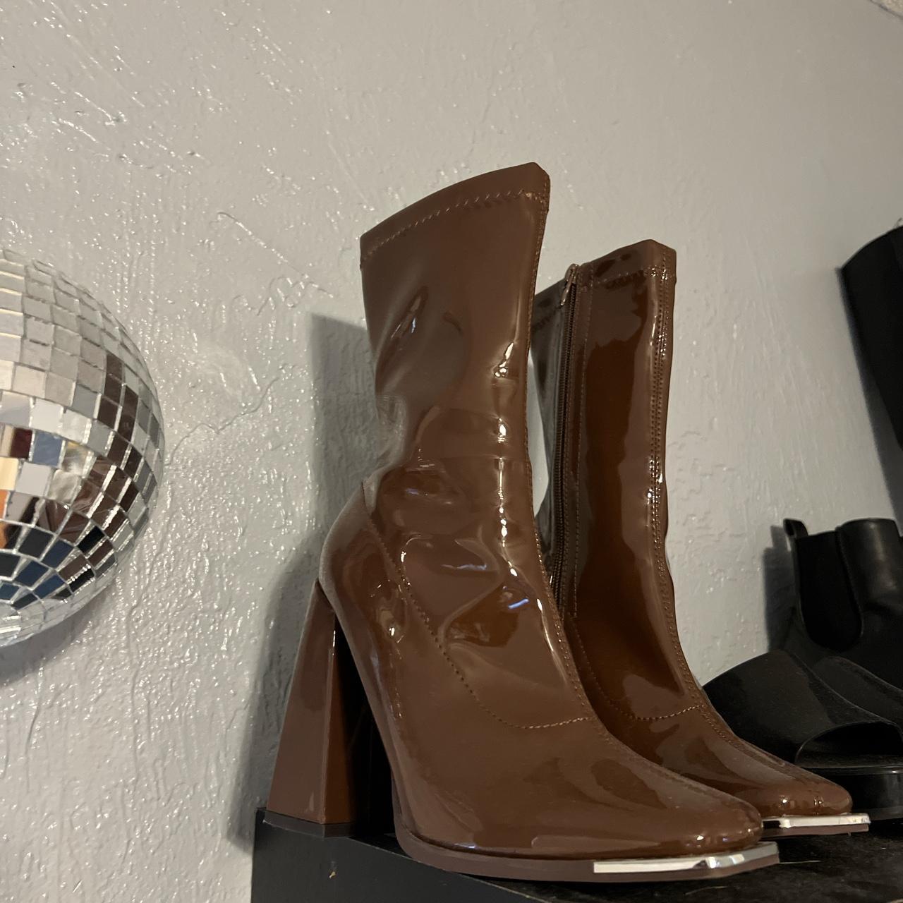 Forever 21 Patent leather brown boots, size 5.5.... - Depop