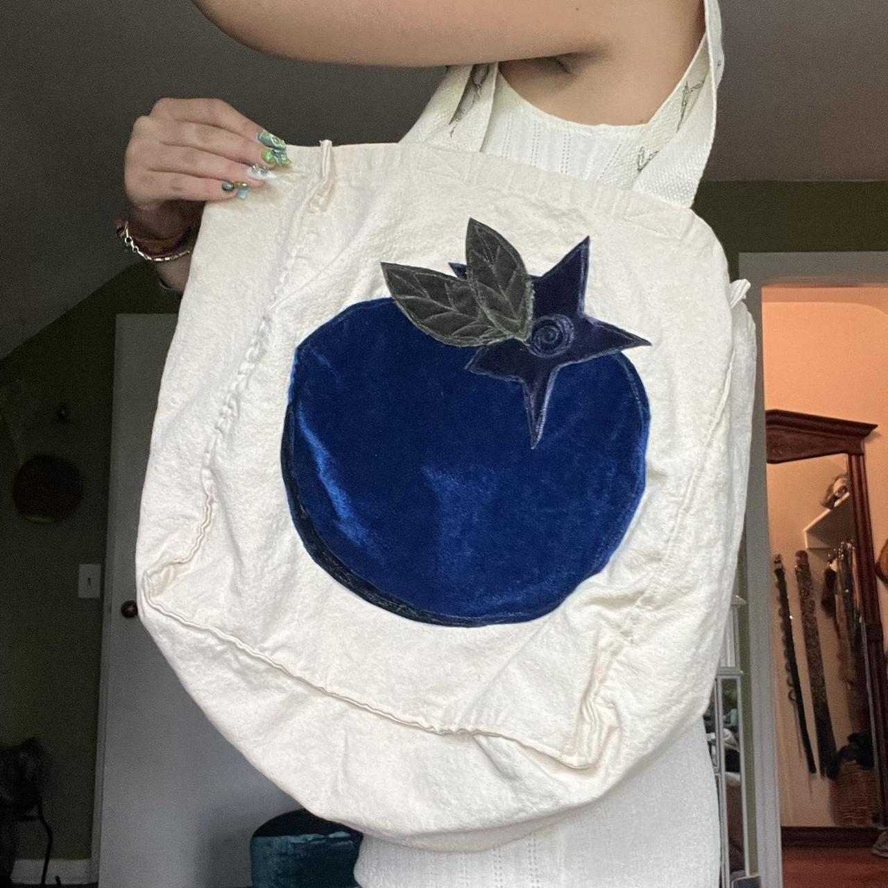 🫐 blueberry tote bag with leaves stitched on the... - Depop