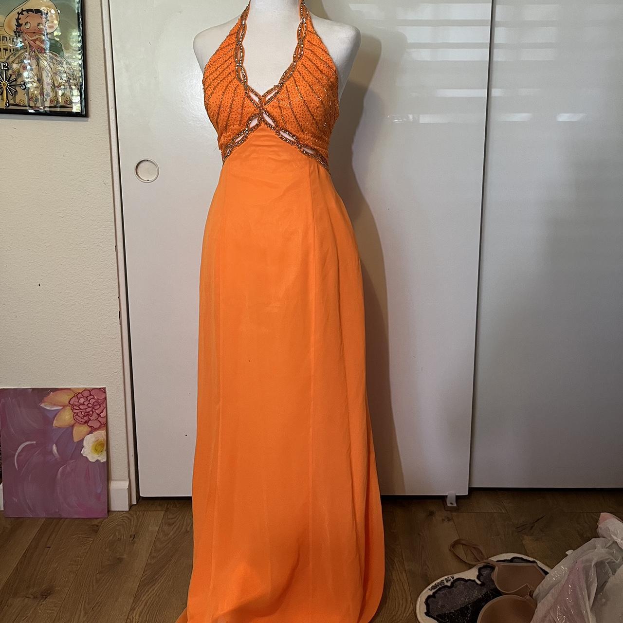Beautiful vibrant orange floor length backless prom... - Depop