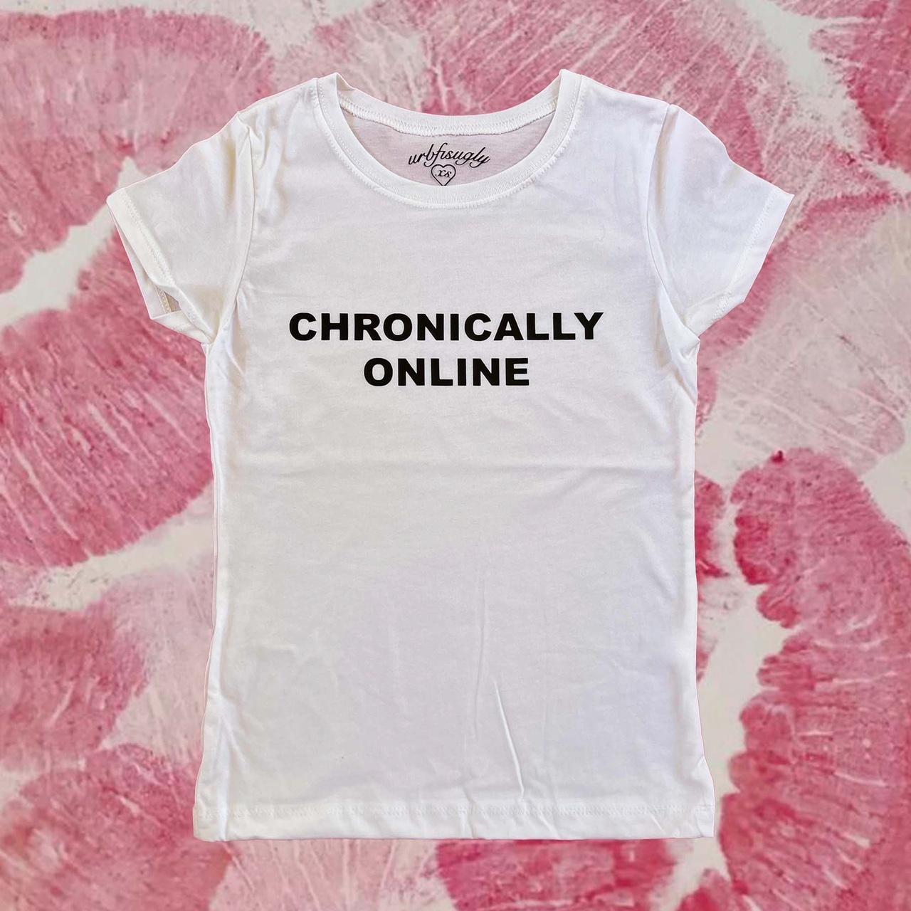 💻💻💻 Chronically online graphic tee, black on white.... | Depop