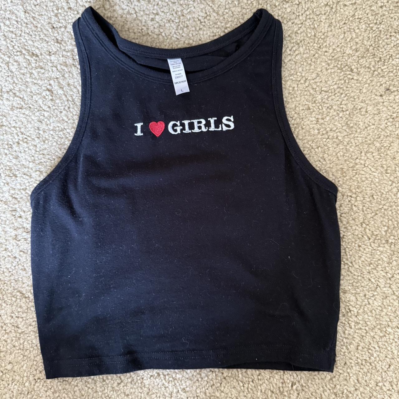 Black "I Love Girls" crop tank top size large fits... | Depop