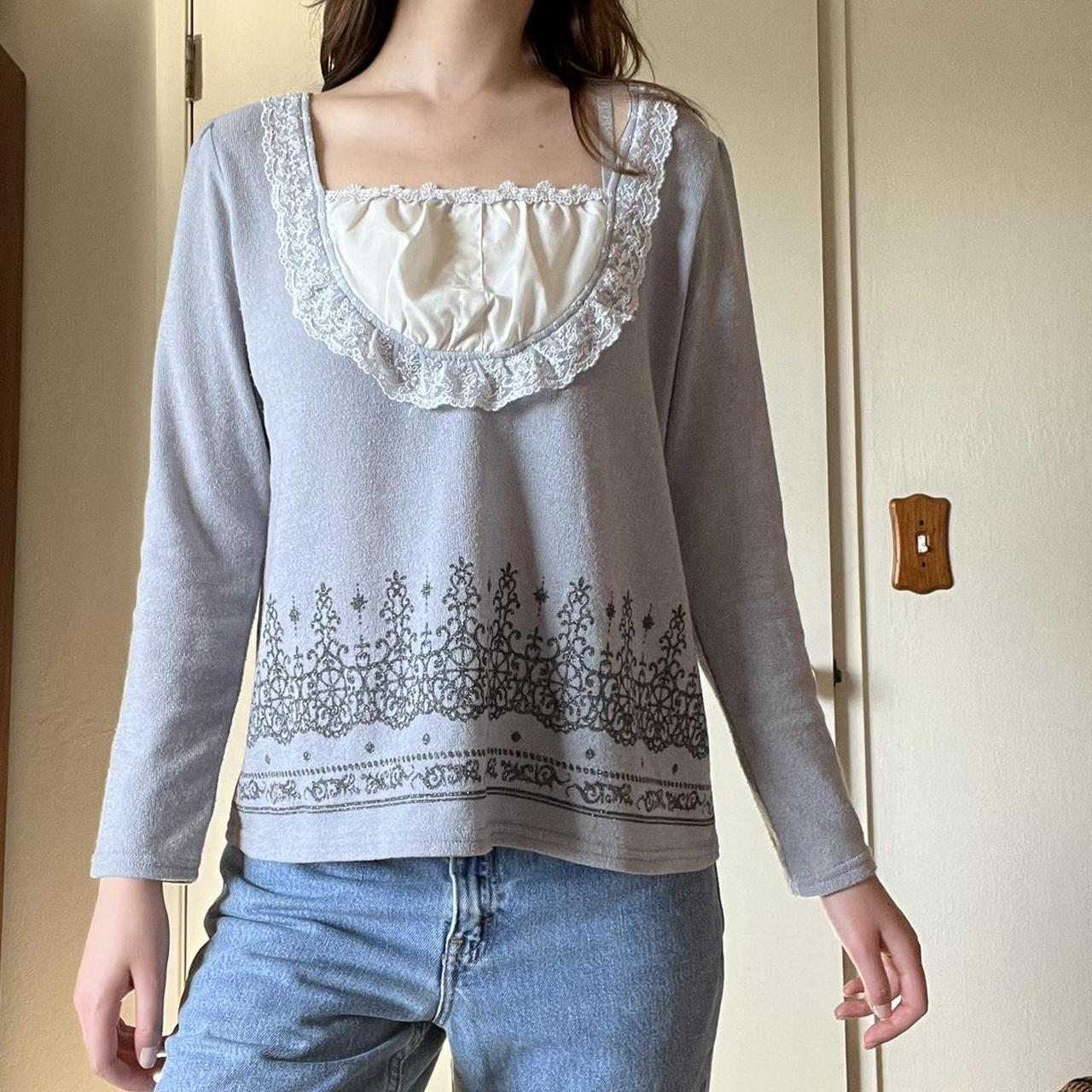 axes femme grey lolita sweater with cute lace neck... - Depop