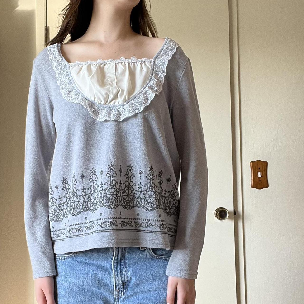 axes femme grey lolita sweater with cute lace neck... - Depop