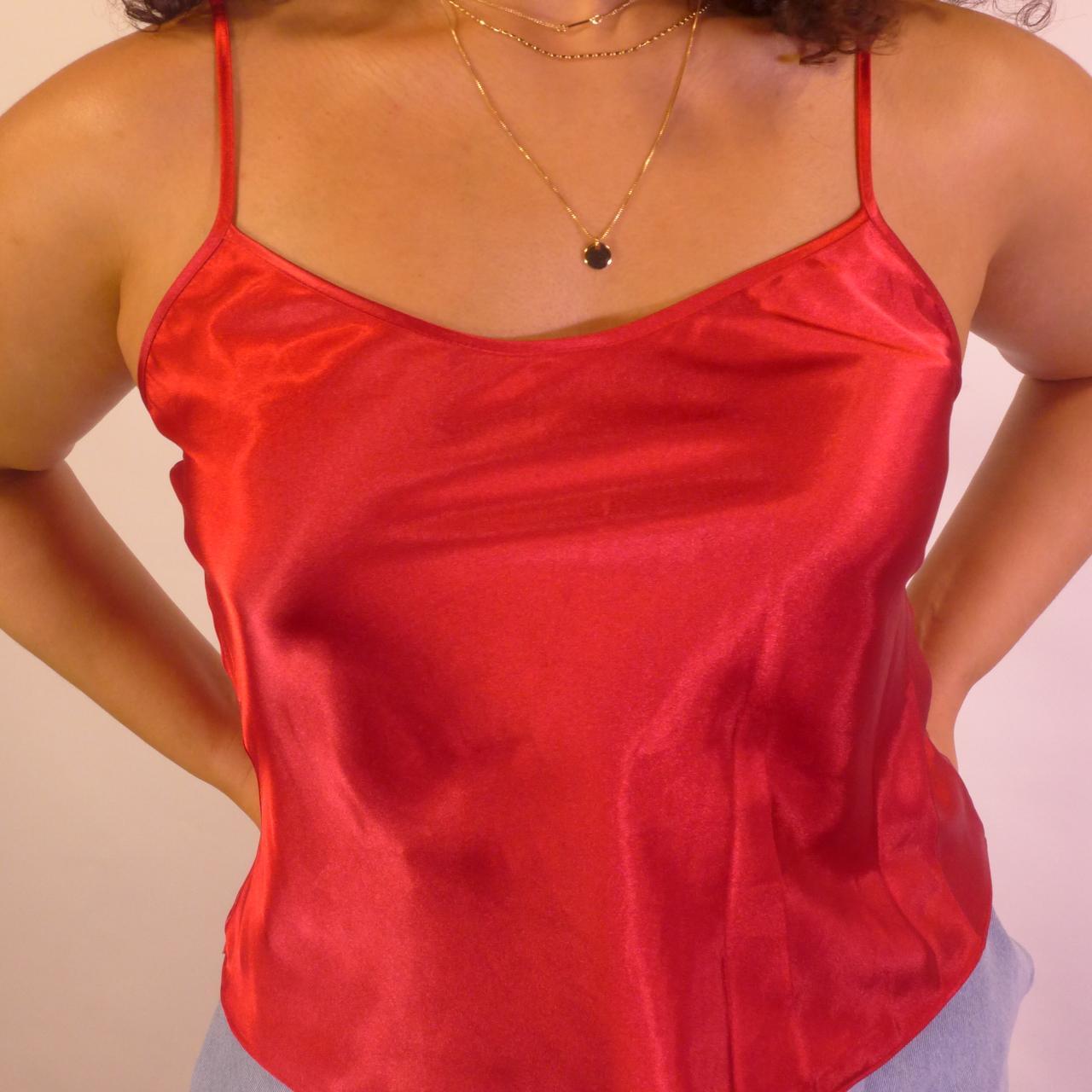 Vibrant red silk cami. Beautiful sheen. Size M.... - Depop