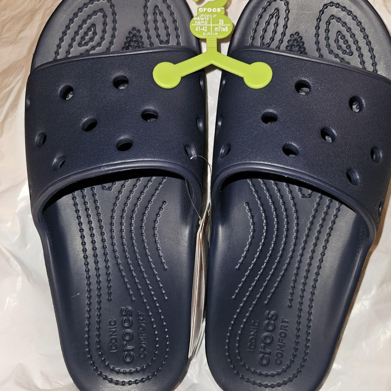 NWT Navy Classic Crocs Slide. Women's 7 /Men's 5.... - Depop