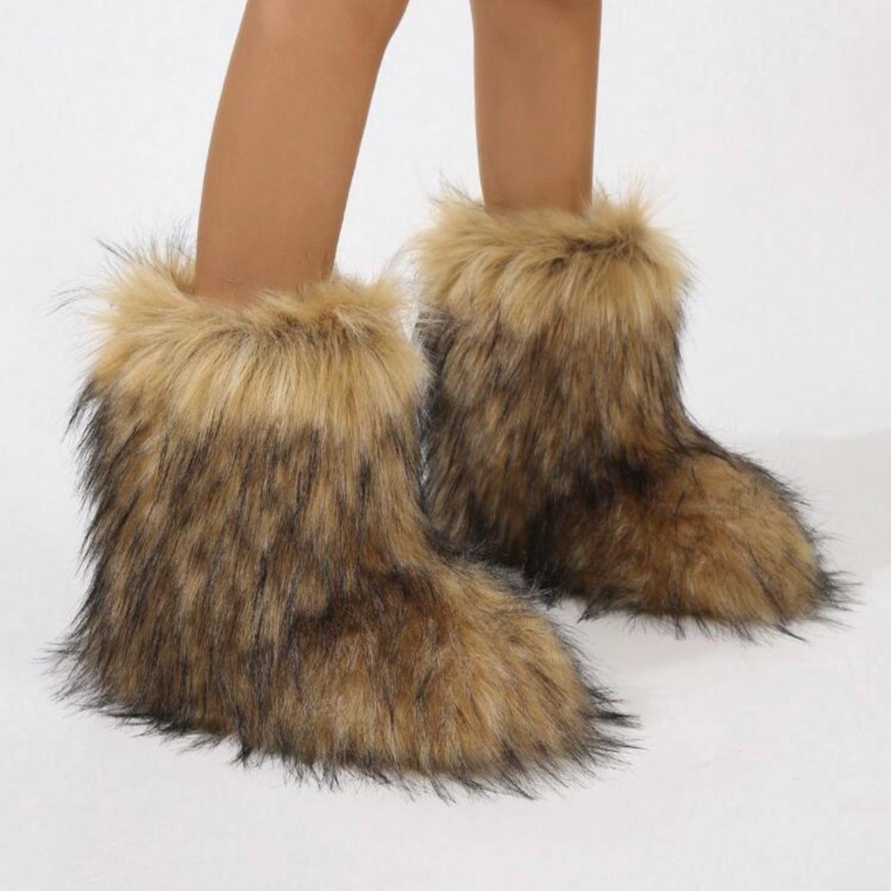 Women’s fur boots - size Us women’s 6, worn once... - Depop