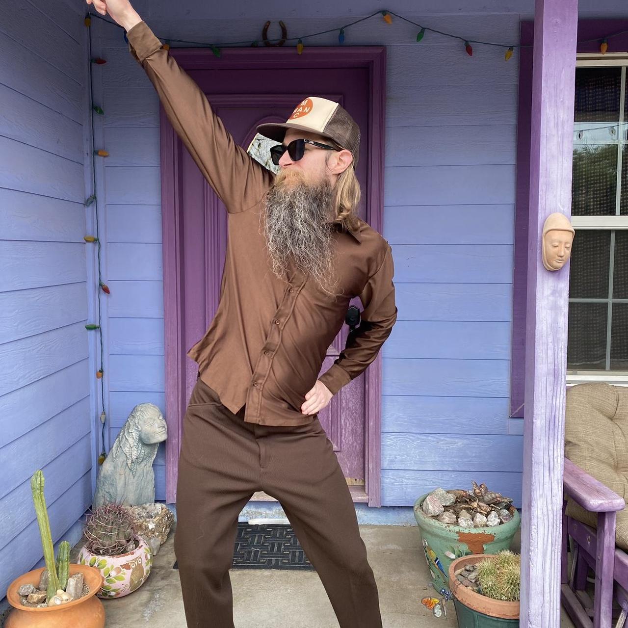 Vintage brown silky smooth 70’s button up long... - Depop