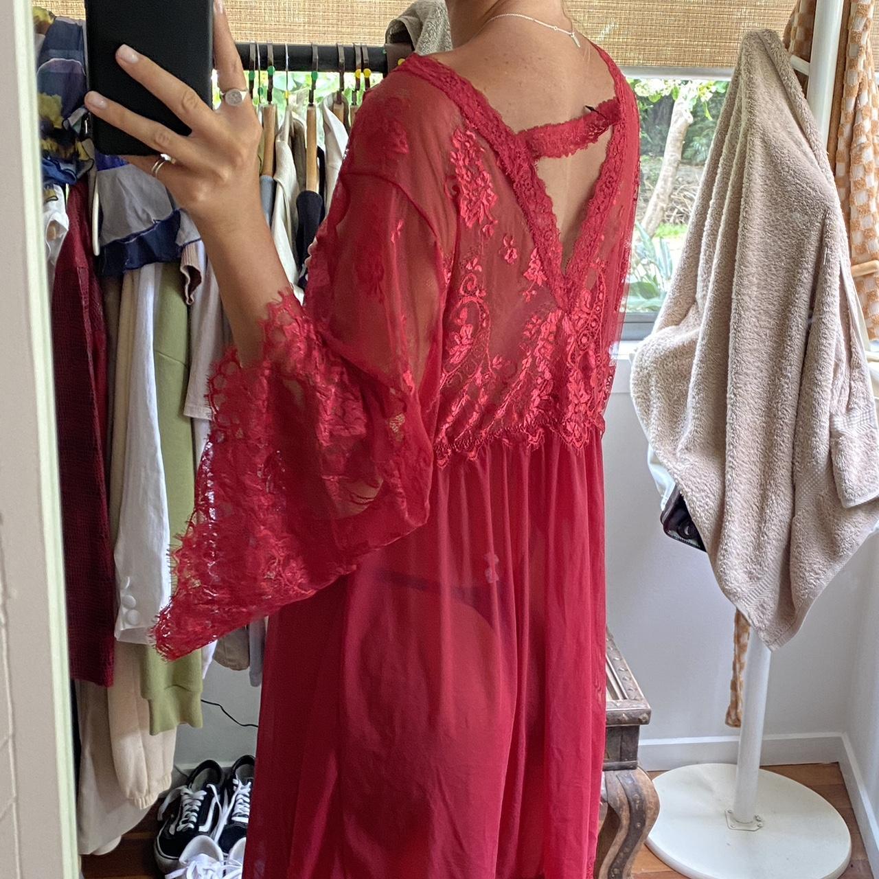 red lace/sheer sexy night gown - Depop