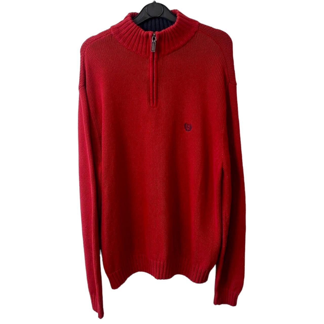 Chaps Red Knitted Half Zip Jumper 💫 Size:... - Depop