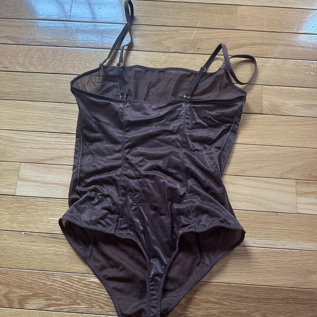 Skims chocolate brown sheer sculpt bodysuit Size... - Depop