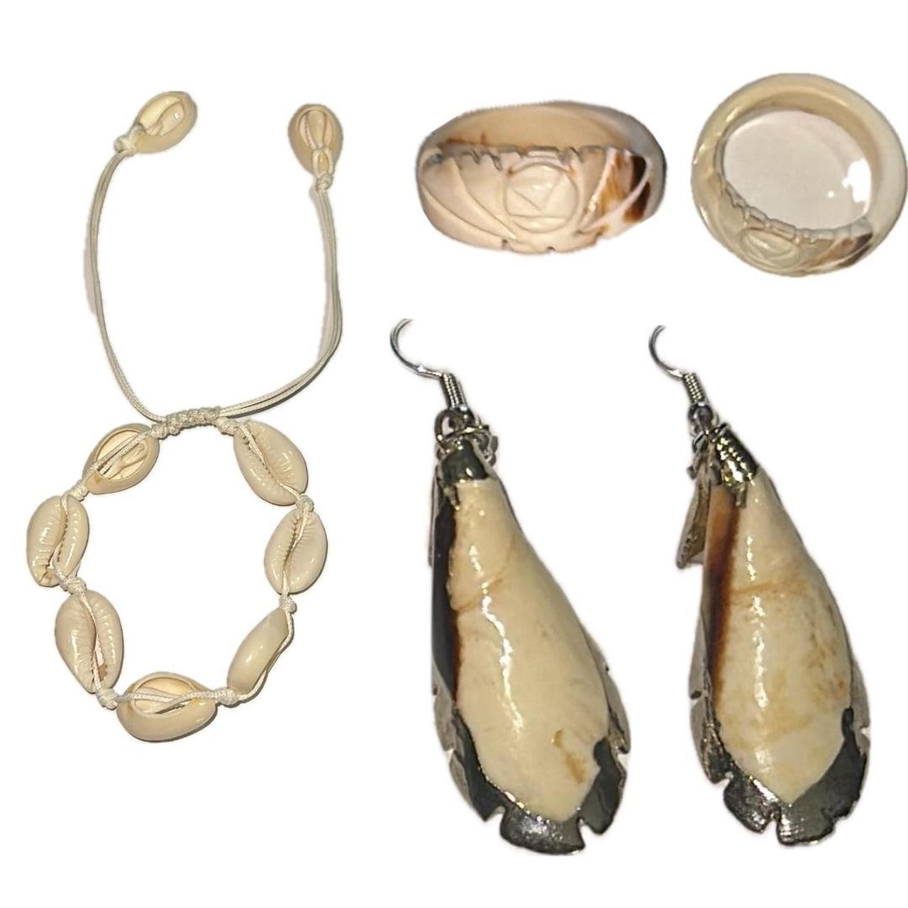 shell jewlery set of three bracelet ring and... - Depop