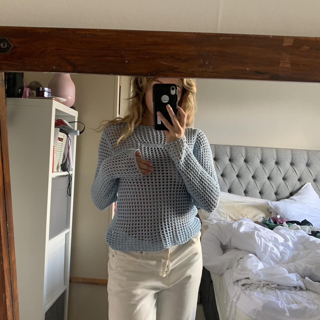 Long Sleeve mesh baby blue jumper / top Really... - Depop