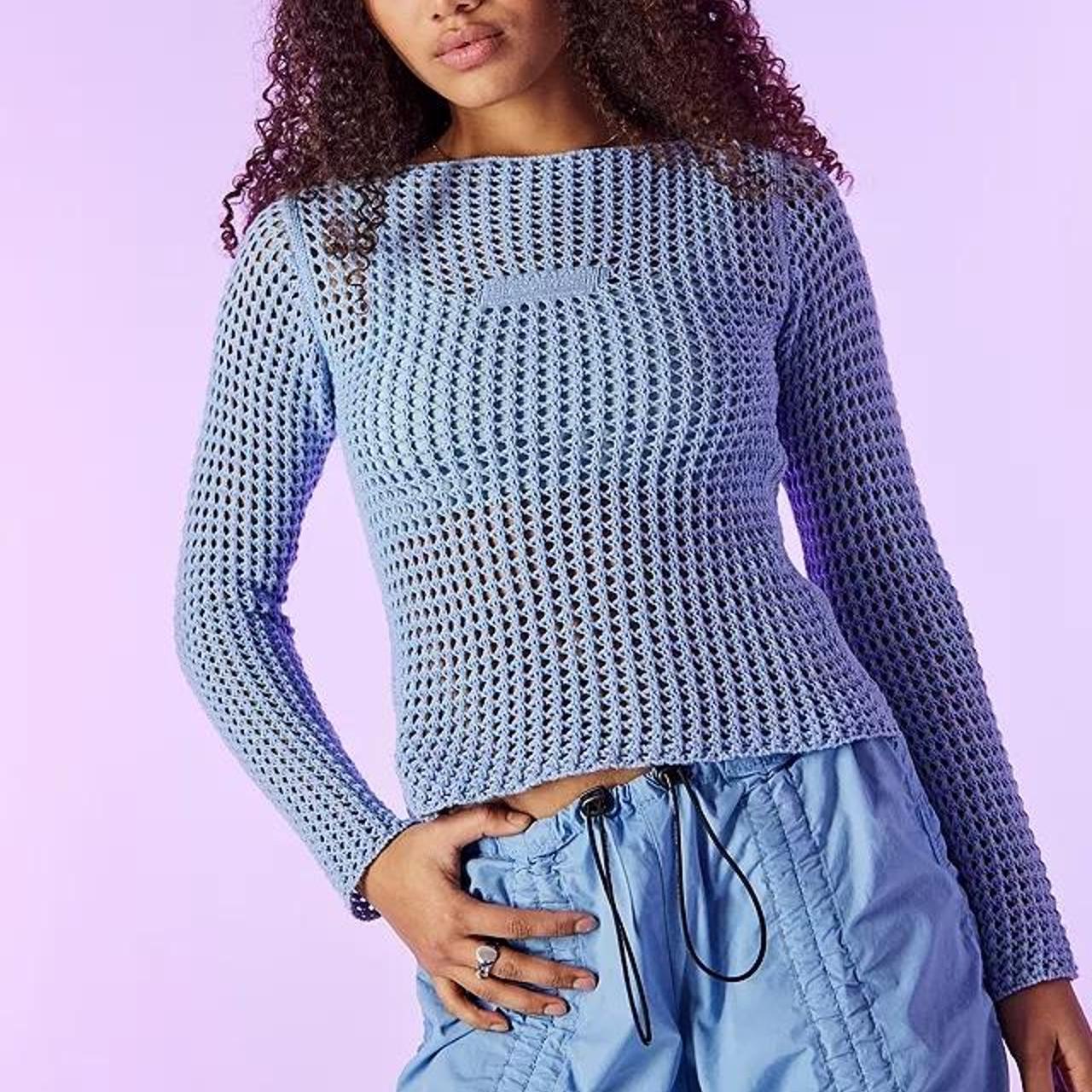 Long Sleeve mesh baby blue jumper / top Really... - Depop