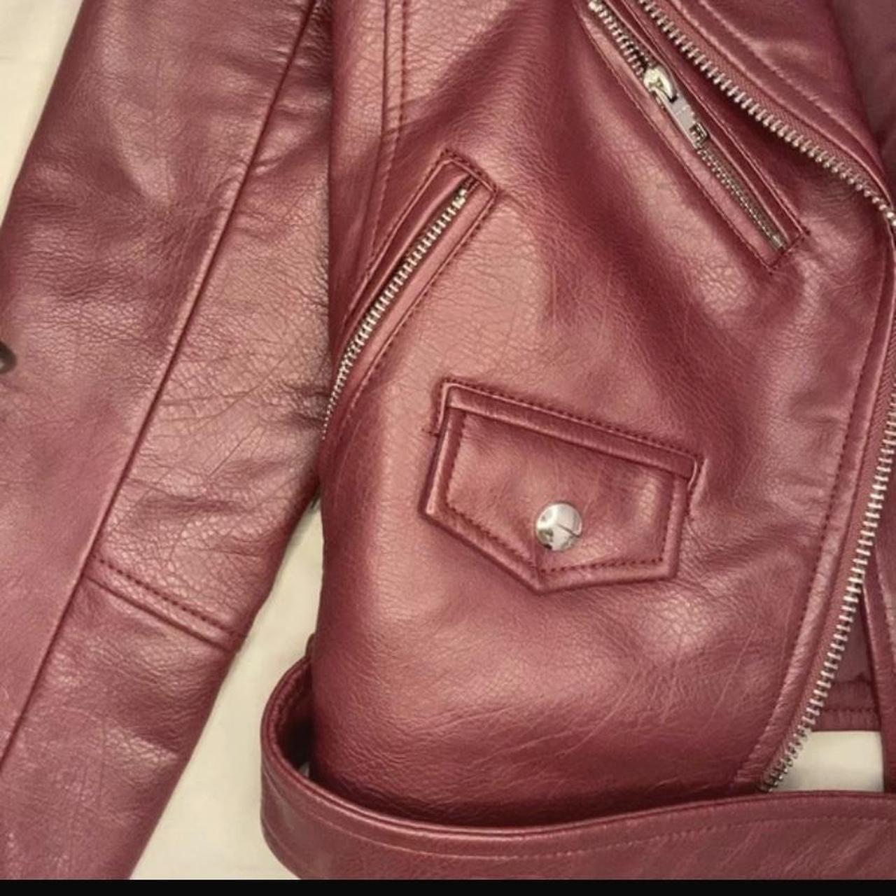 Bershka wine red leather jacket Worn no more that... - Depop