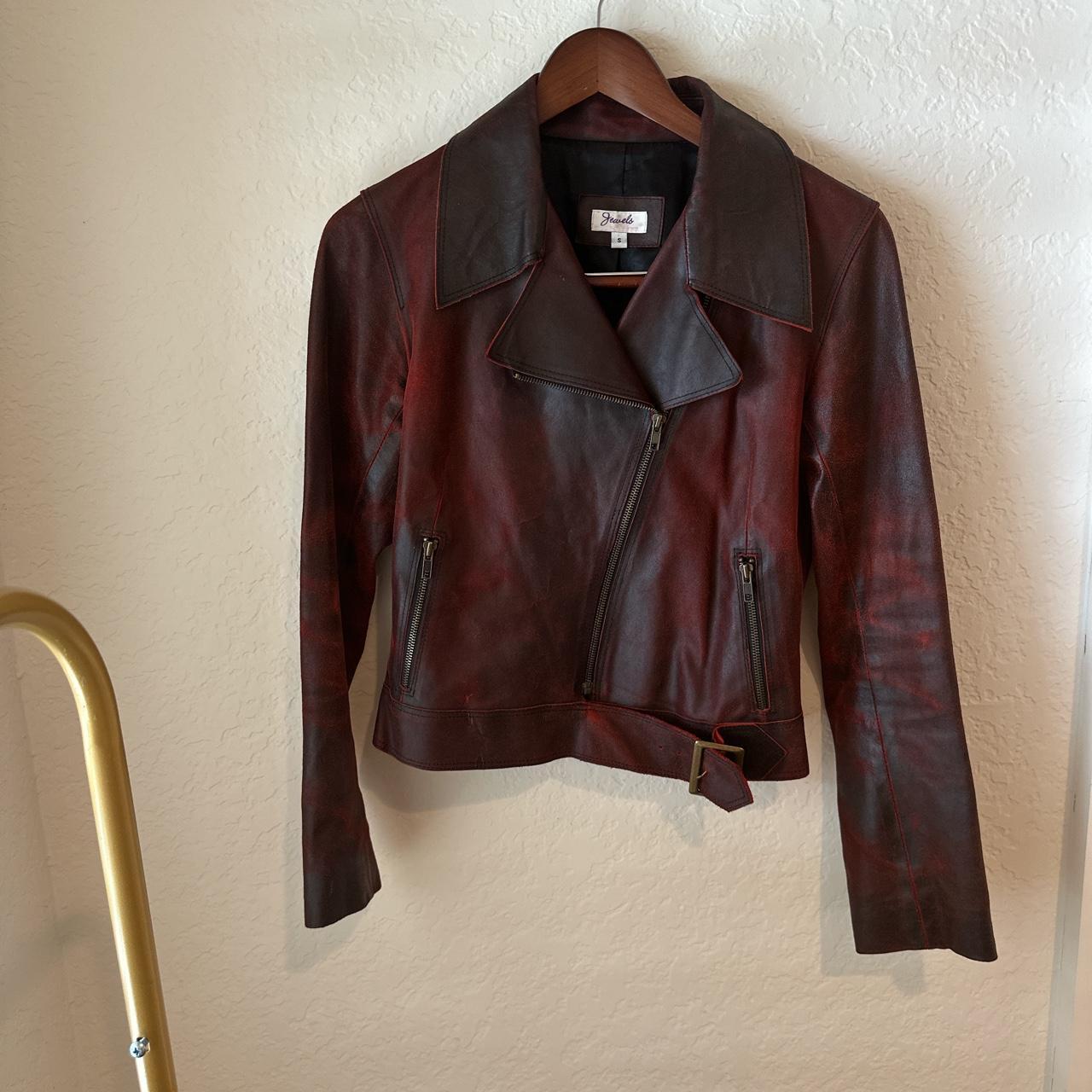 Coolest red tinted leather jacket. Size small.... - Depop