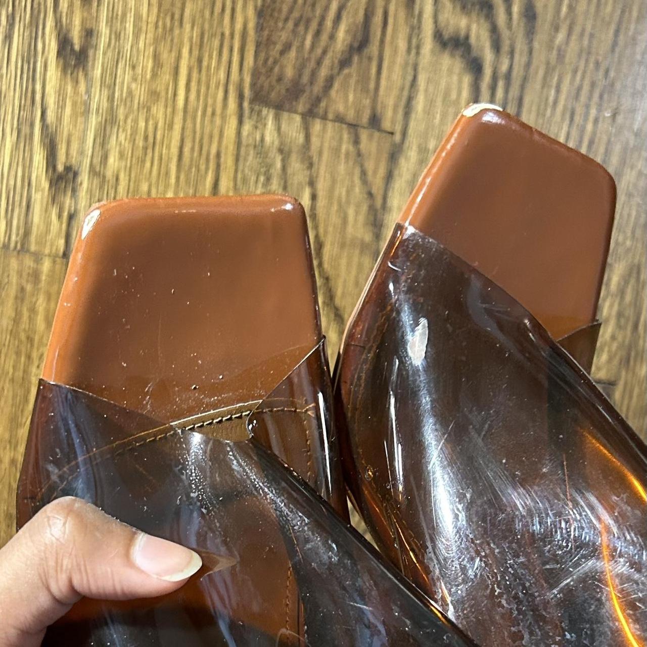 azalea wang sheer brown acrylic wedge heels with... | Depop