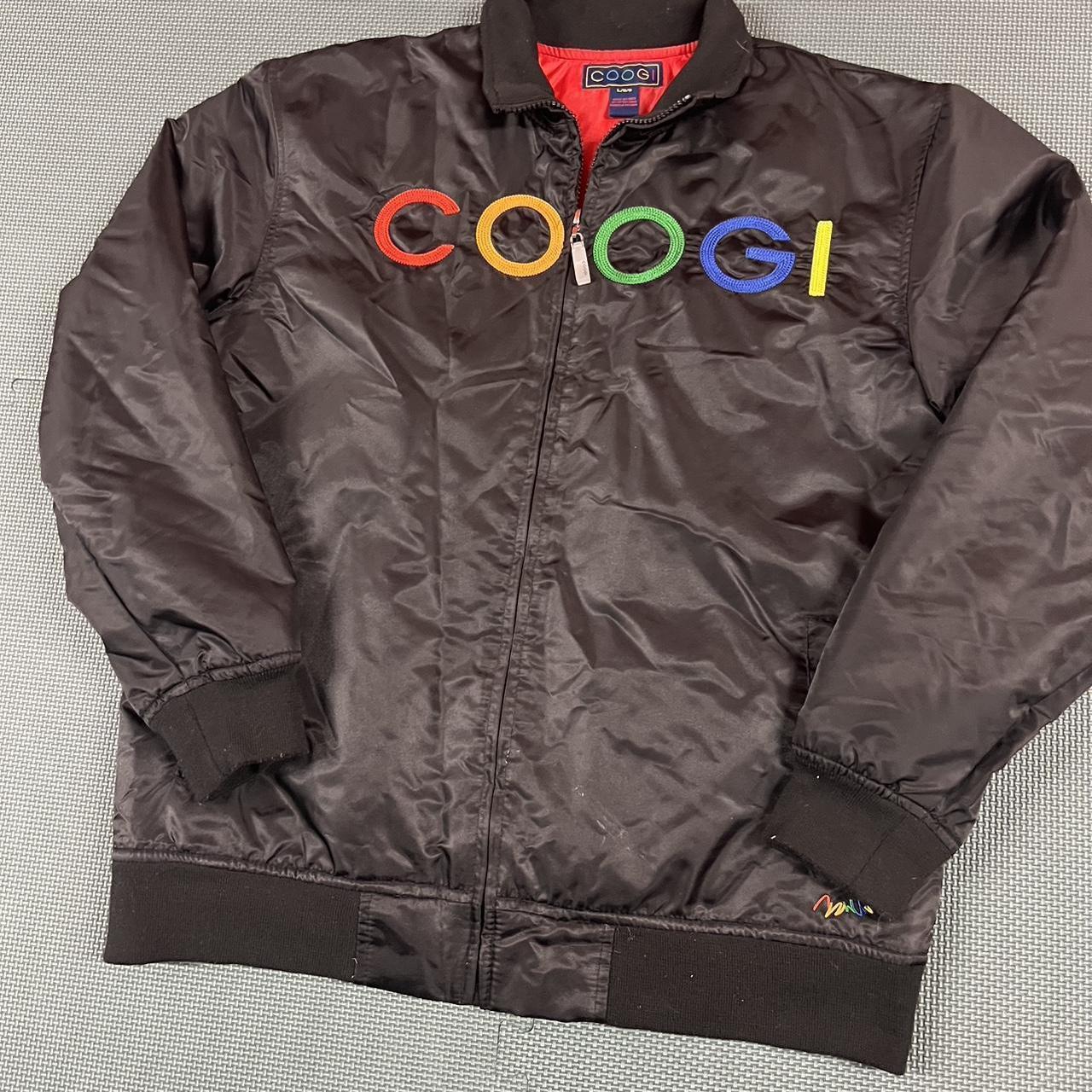 Black coogi bomber jacket Multicolored spell out... - Depop