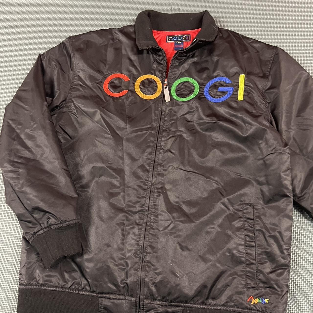 Black coogi bomber jacket Multicolored spell out... - Depop