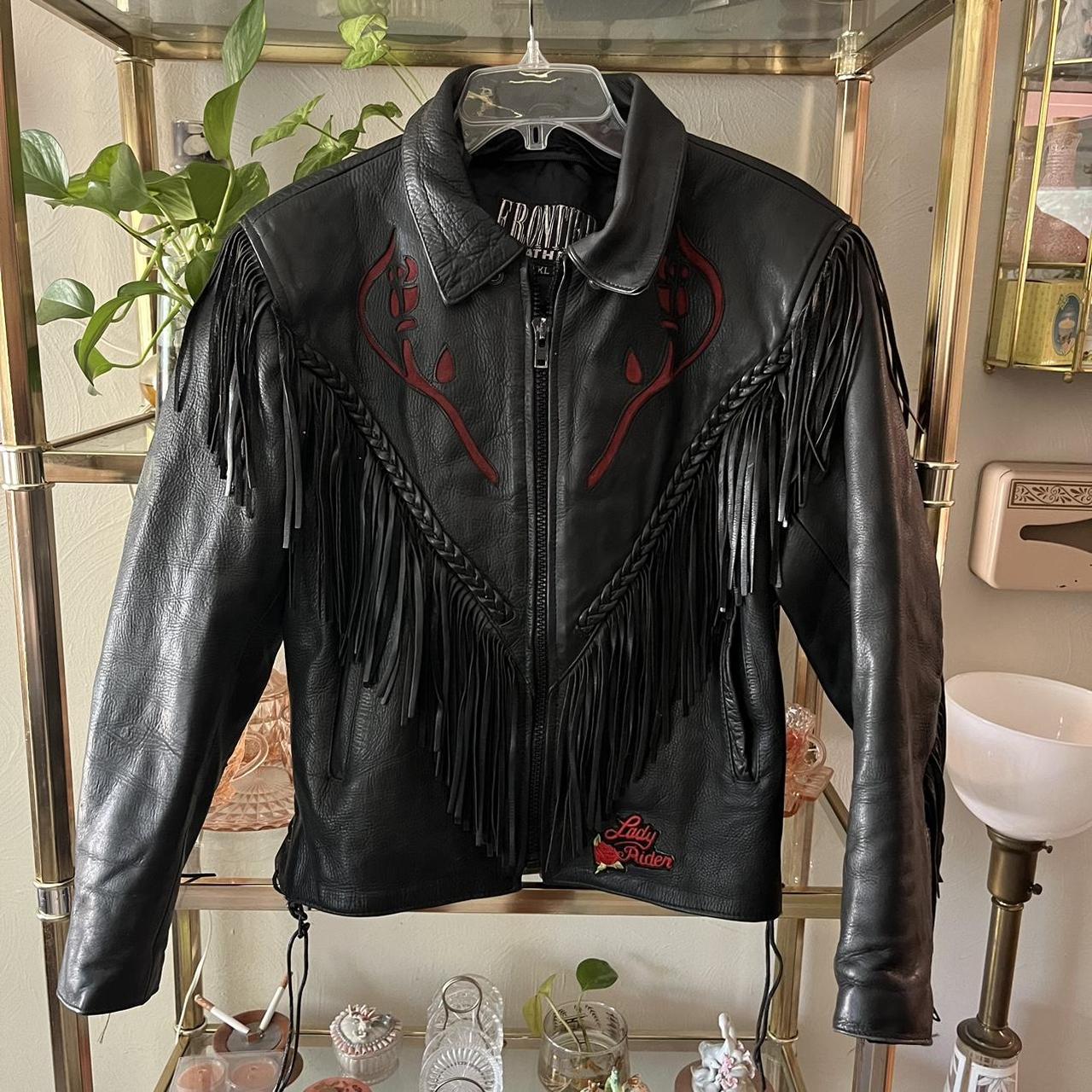 Ladies Vintage Leather Frontier Xl Fringe Rose... - Depop