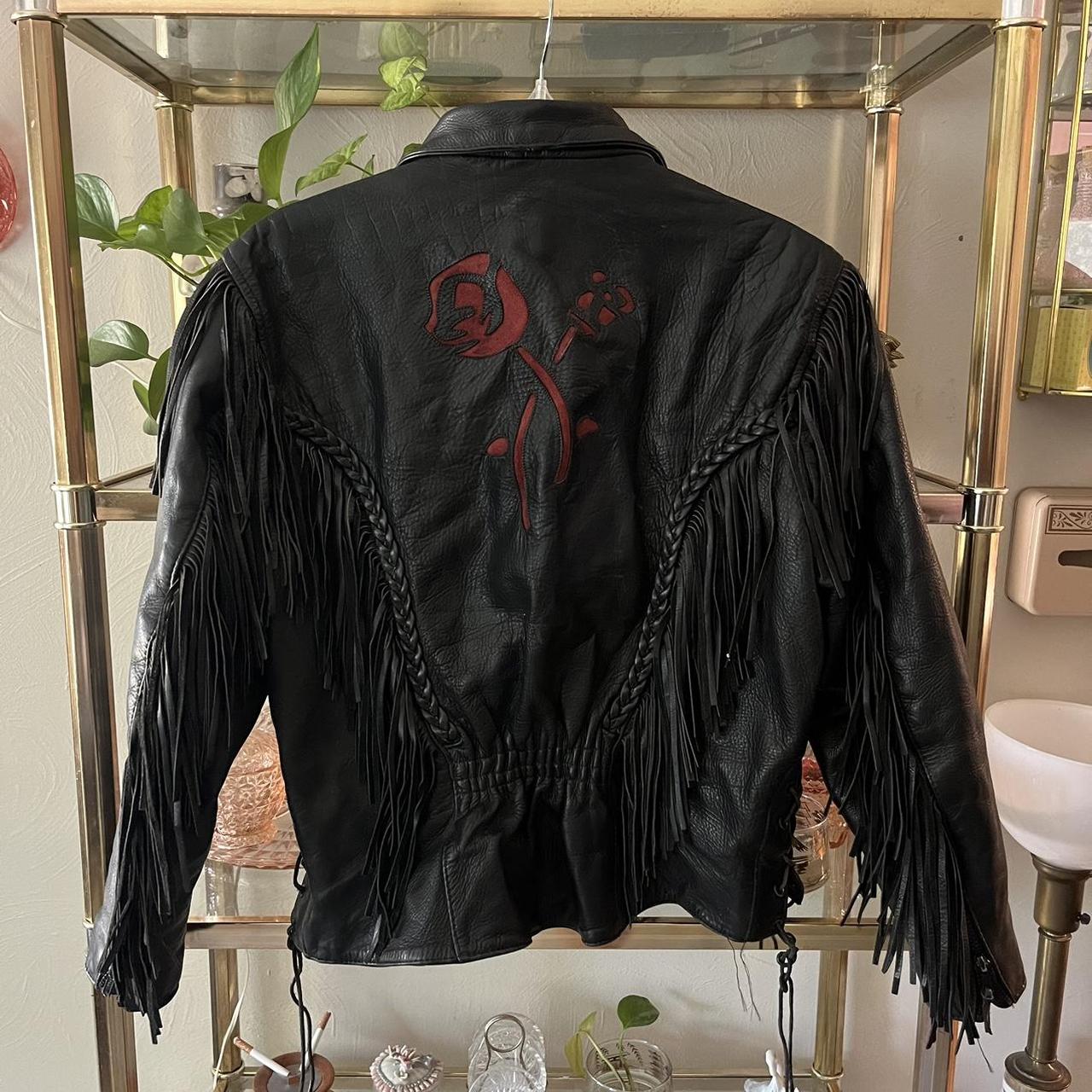 Ladies Vintage Leather Frontier Xl Fringe Rose... - Depop