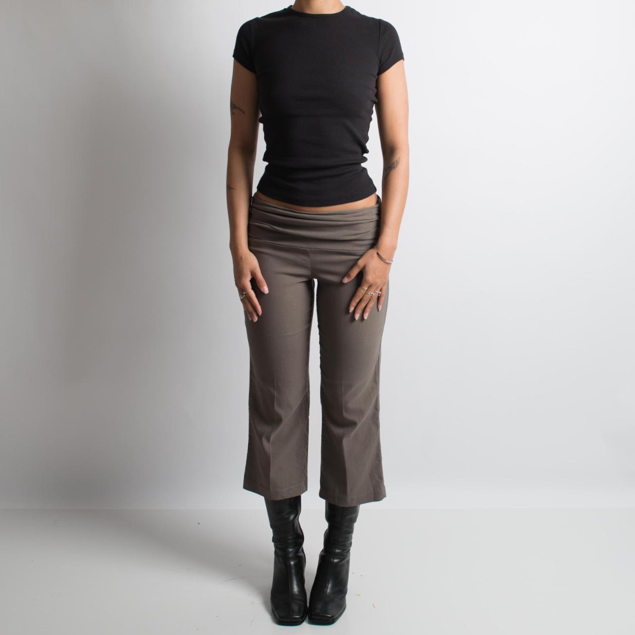 taupe capri pants gathered ruching on the... - Depop