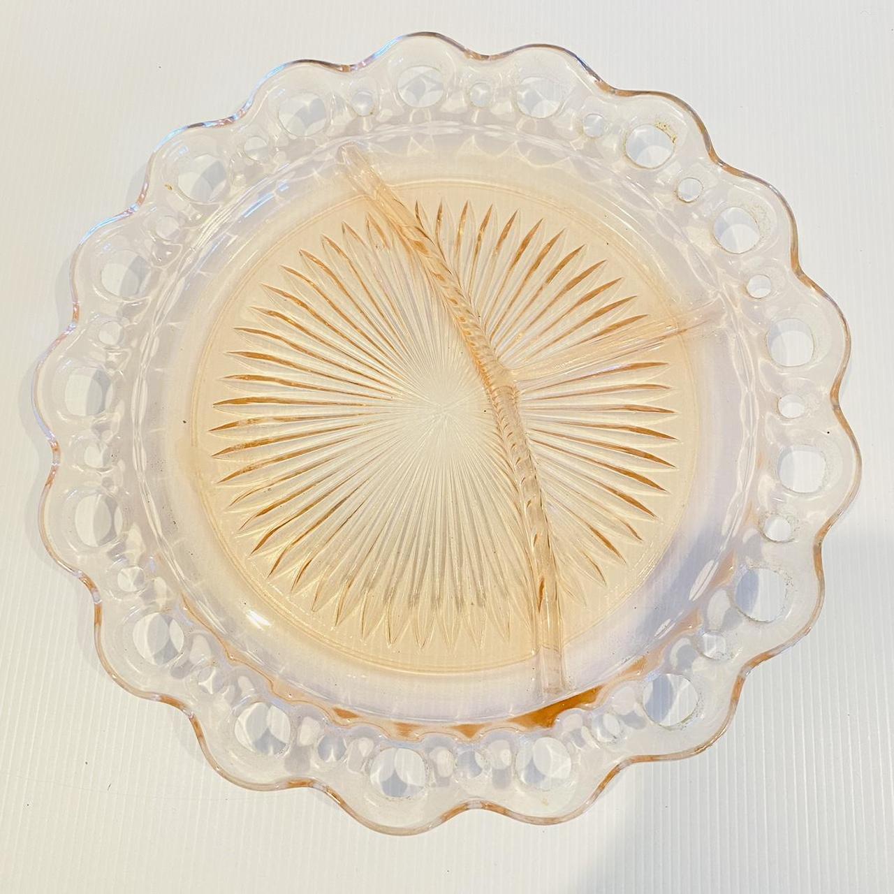 Vintage Pink Depression Glass Platter 3sided 26cm... - Depop