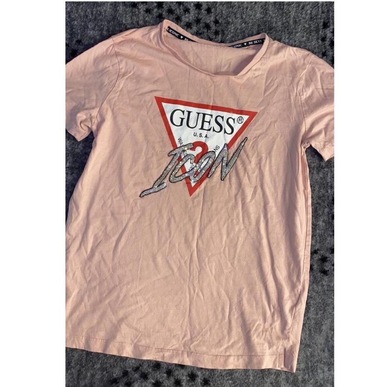 OPEN TO OFFERS GUESS ICON PINK TOP FLAW ON FRONT... - Depop