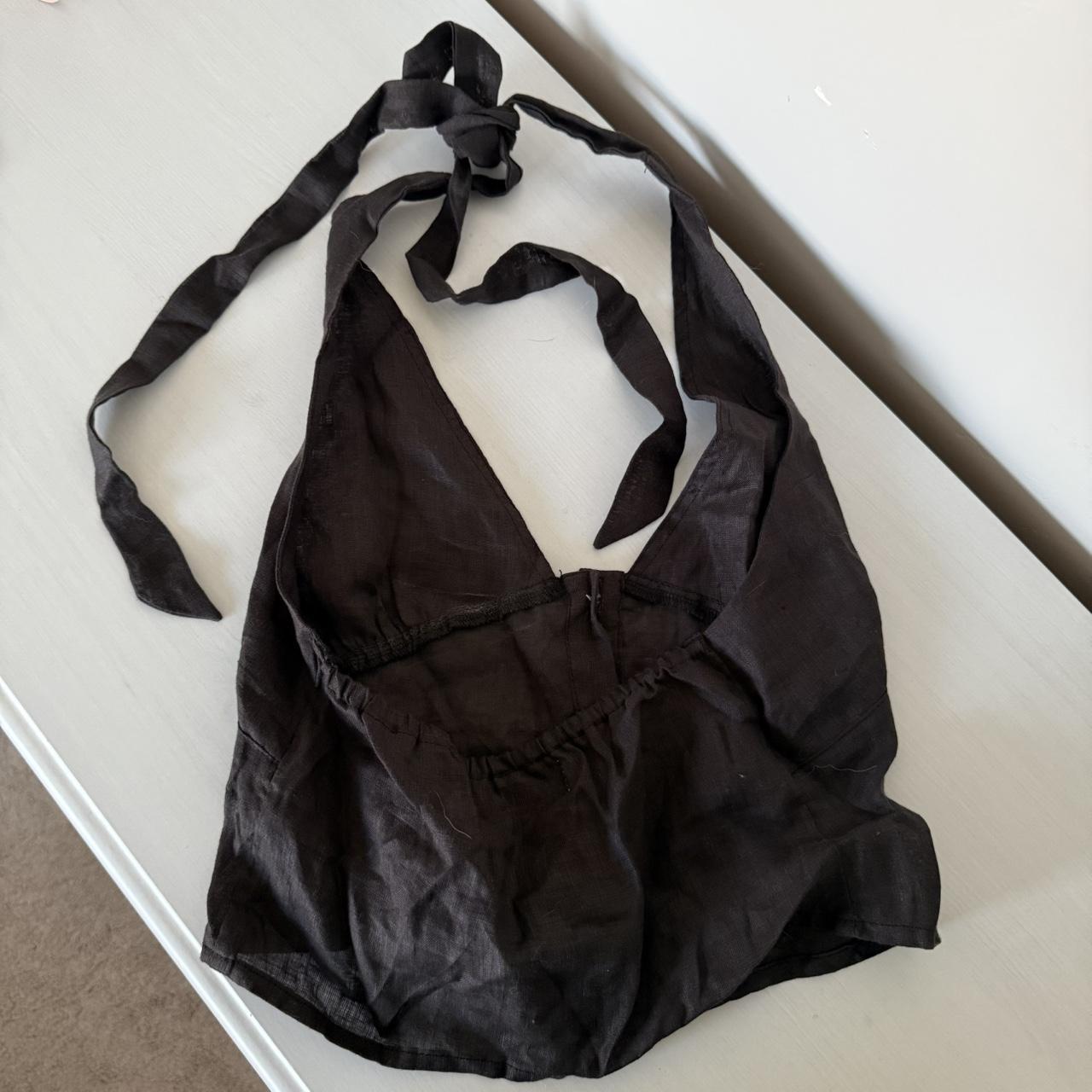Dark brown linen button up halter top. Bought in... | Depop