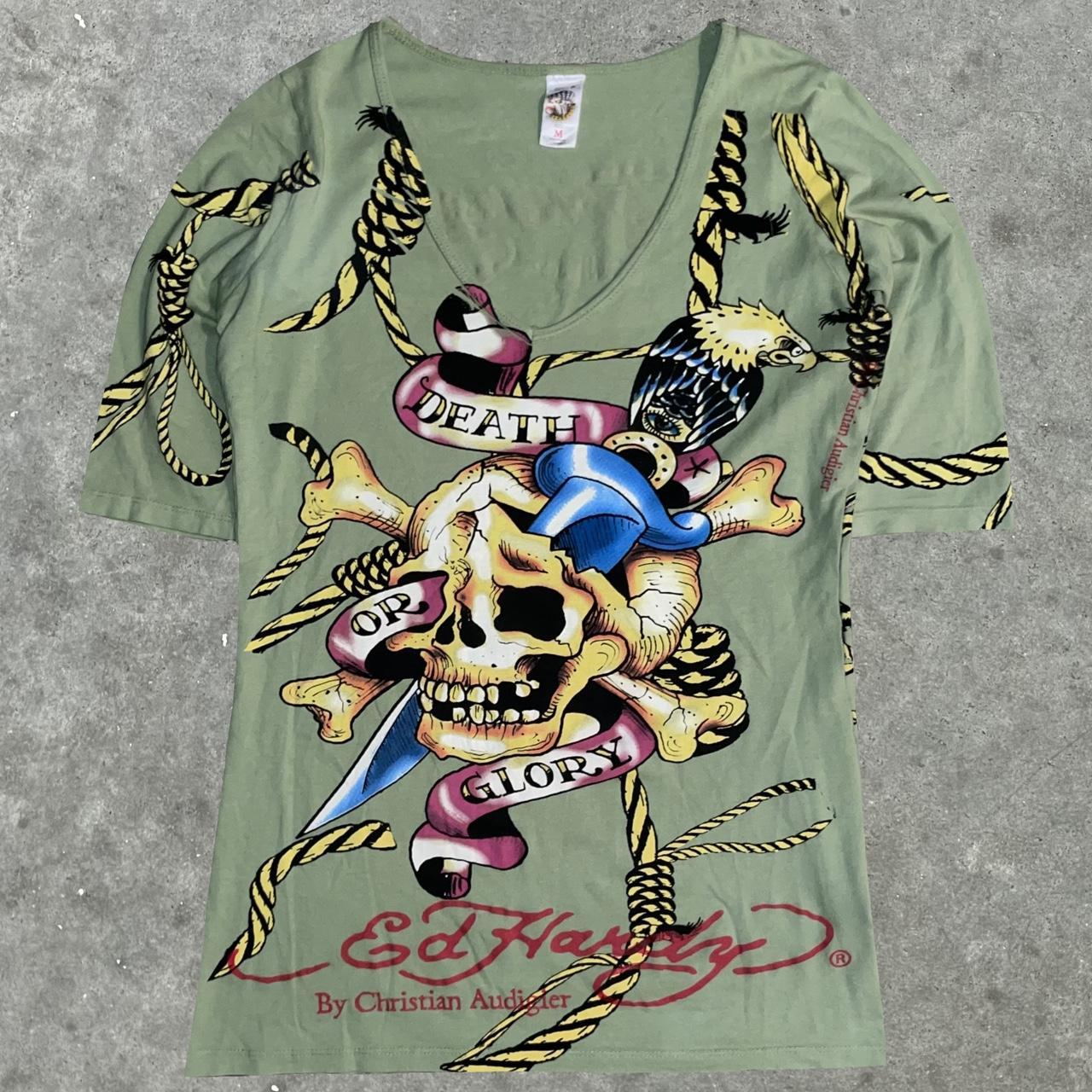 Y2K Ed Hardy All Over Print Skull Punk Grunge... - Depop