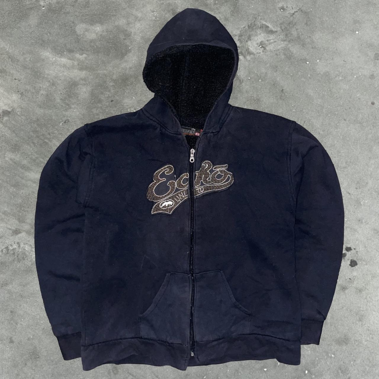 Y2K Ecko Unltd. Black Sherpa Lined Zip Up Hoodie... - Depop