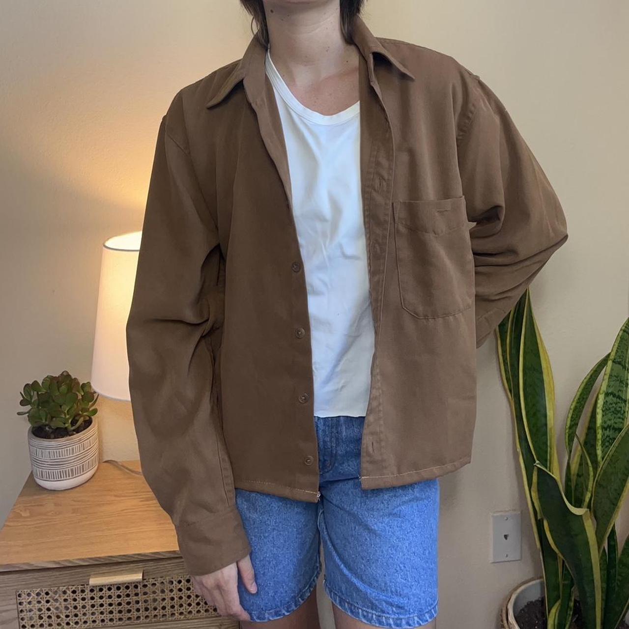 Vintage caramel color cropped button up suede shirt.... - Depop