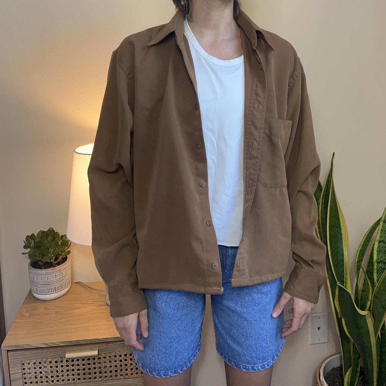 Vintage caramel color cropped button up suede shirt.... - Depop