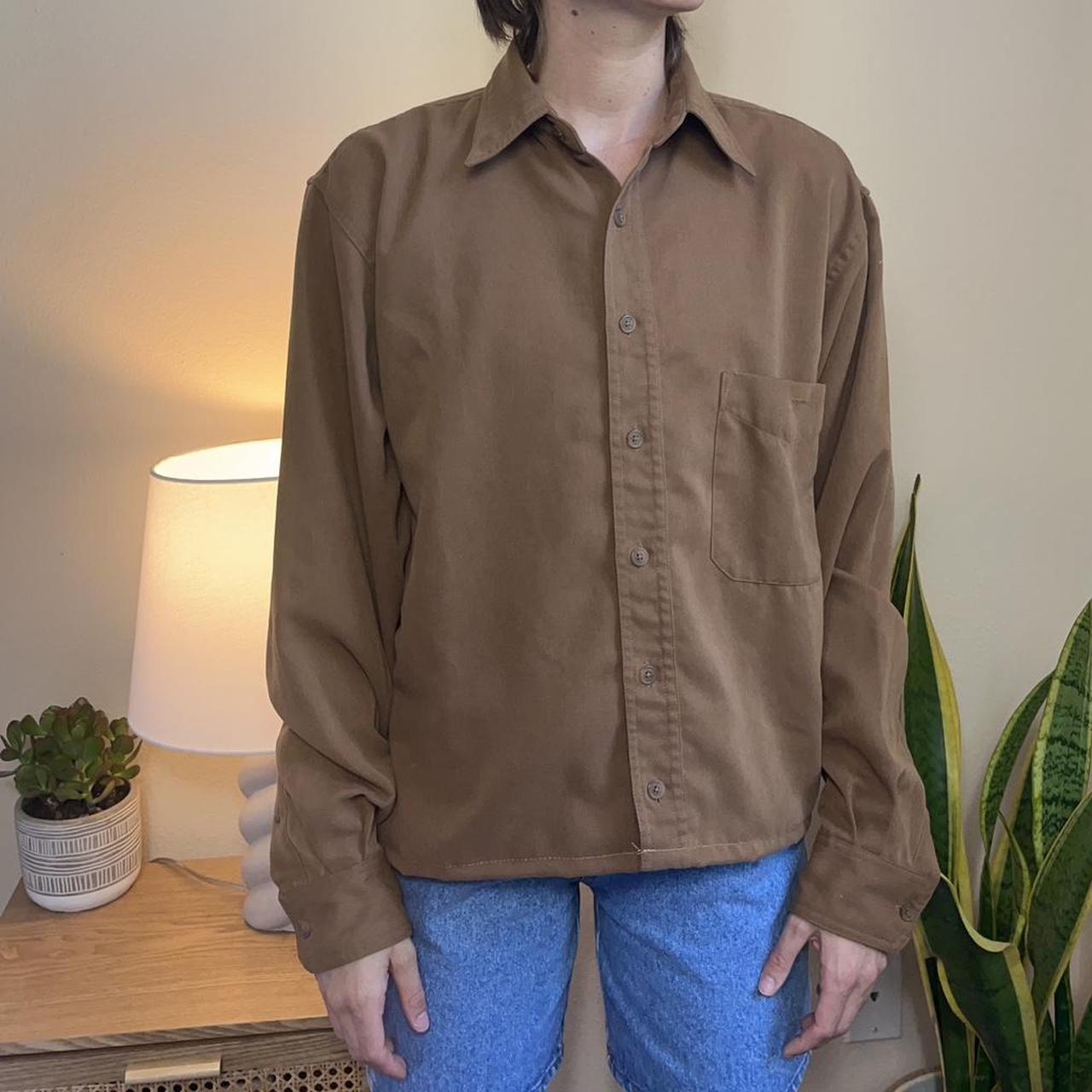 Vintage caramel color cropped button up suede shirt.... - Depop