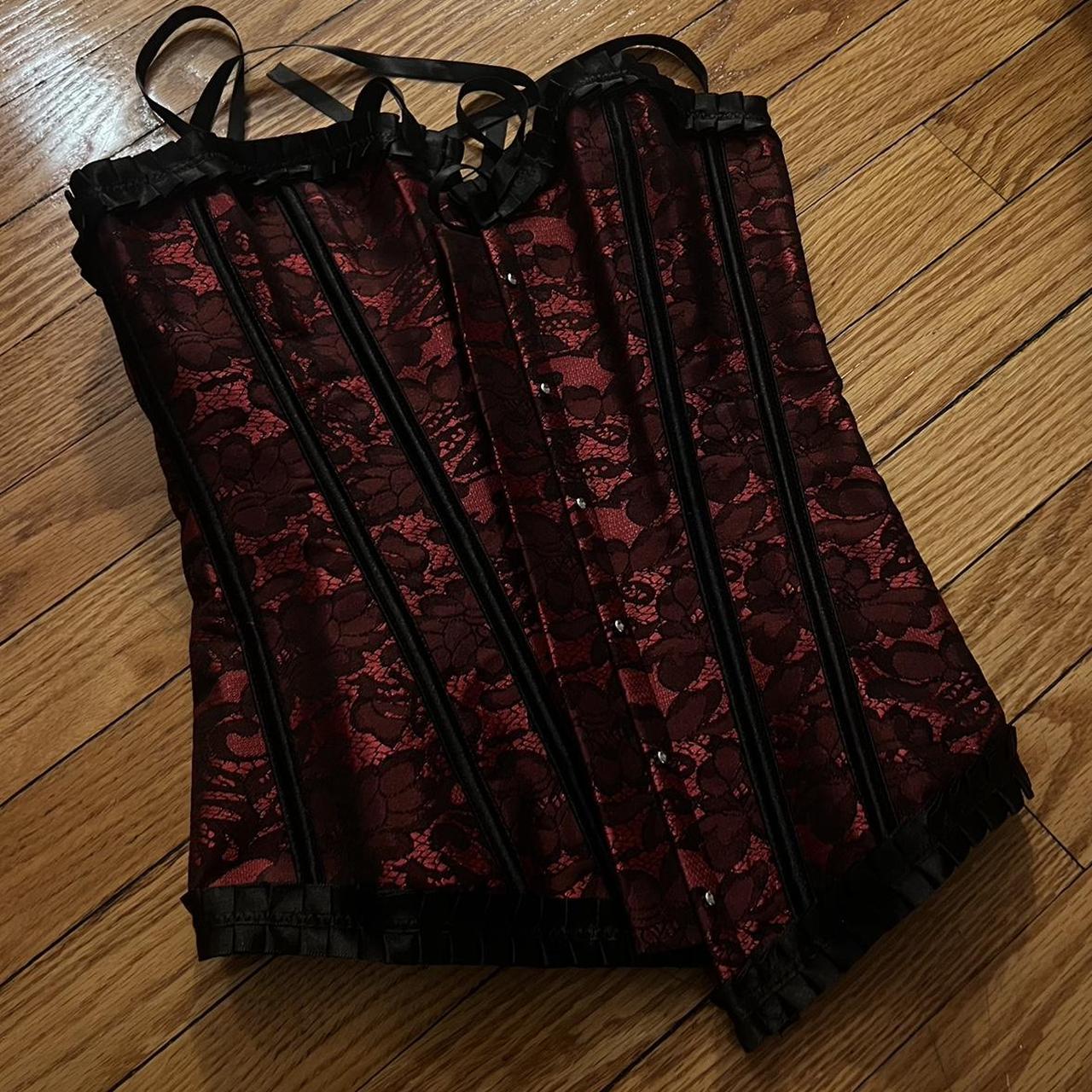 red & black lace decal gothic corset ♱ - Depop