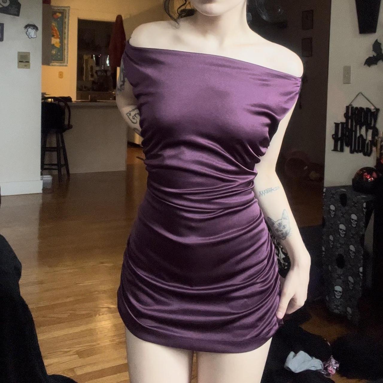vintage Maurice’s deep purple satin slinky dress /... - Depop