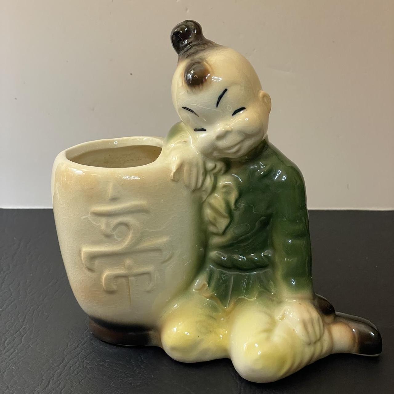 Vintage Royal Copley Pottery Planter Asian Boy... | Depop