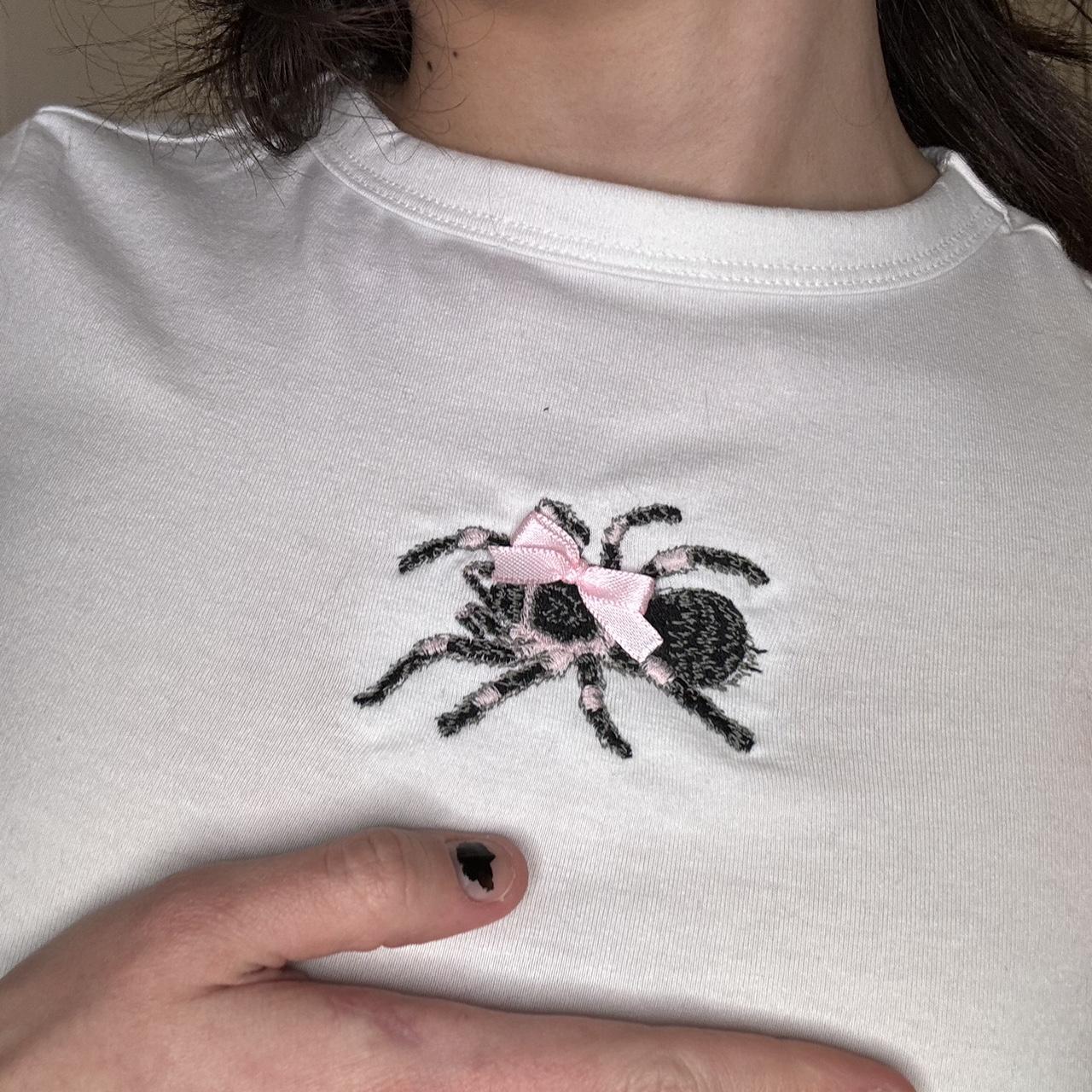 tarantula bow embroidered baby tee :3 handmade !... - Depop