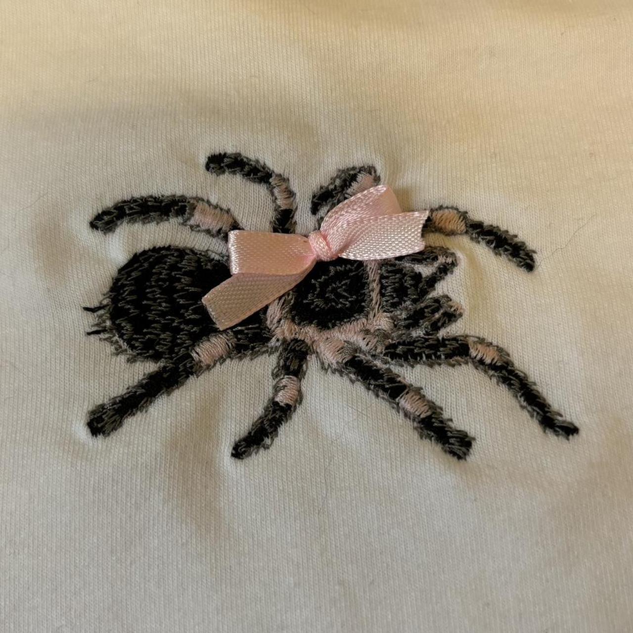 tarantula bow embroidered baby tee :3 handmade !... - Depop