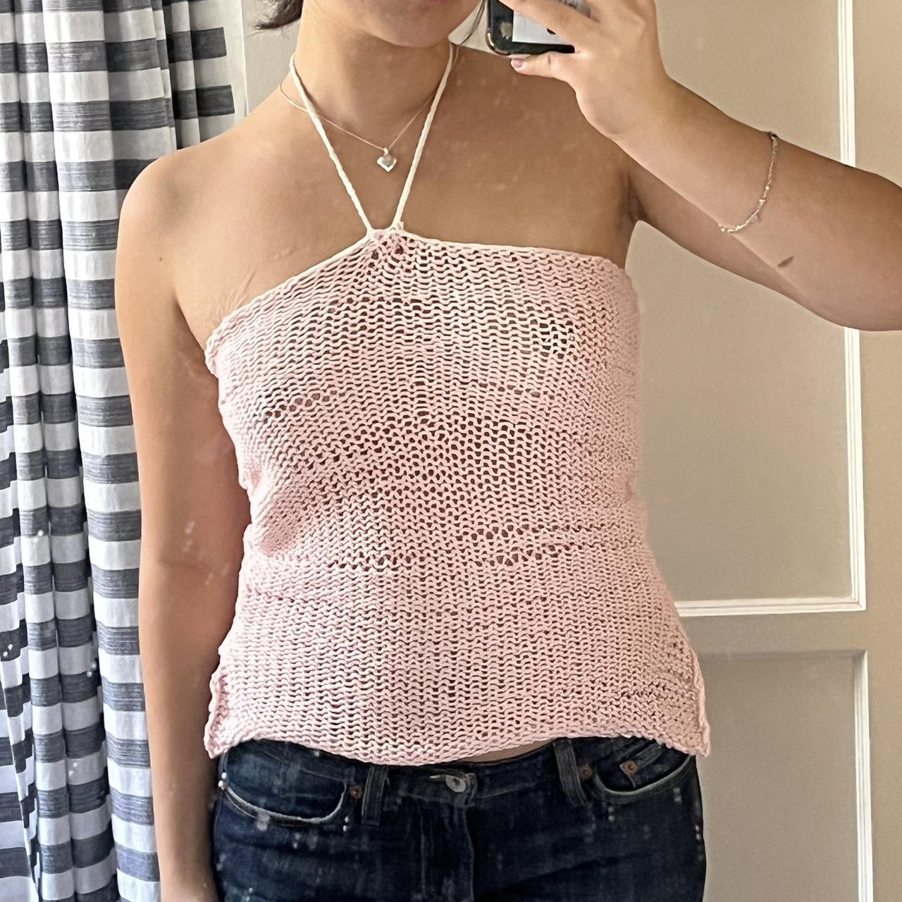baby pink knit halter top that i made. minor... - Depop