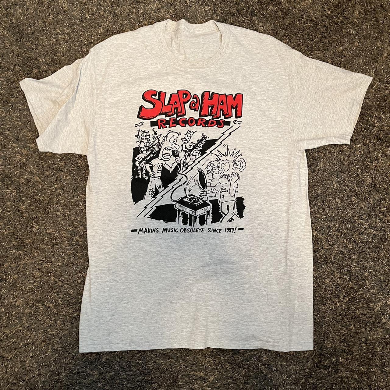 Grey slap a ham records shirt size large OPEN TO... - Depop
