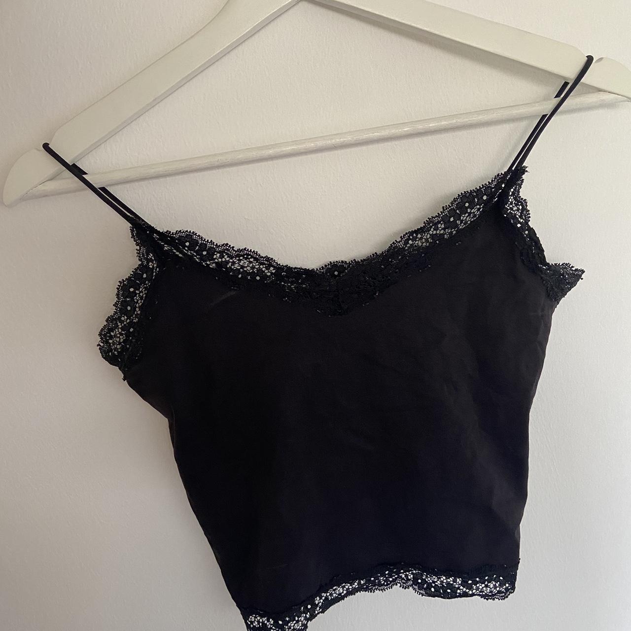 Black Strappy top with lace detail all around the... - Depop