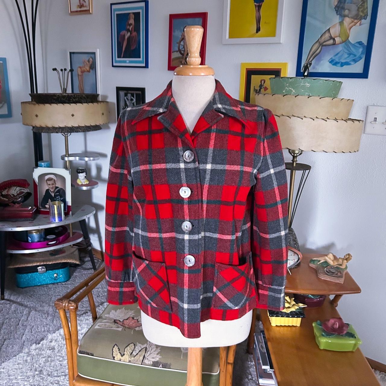 Vintage 1940s Jacket 49er Red Gray Plaid Wool M L... - Depop