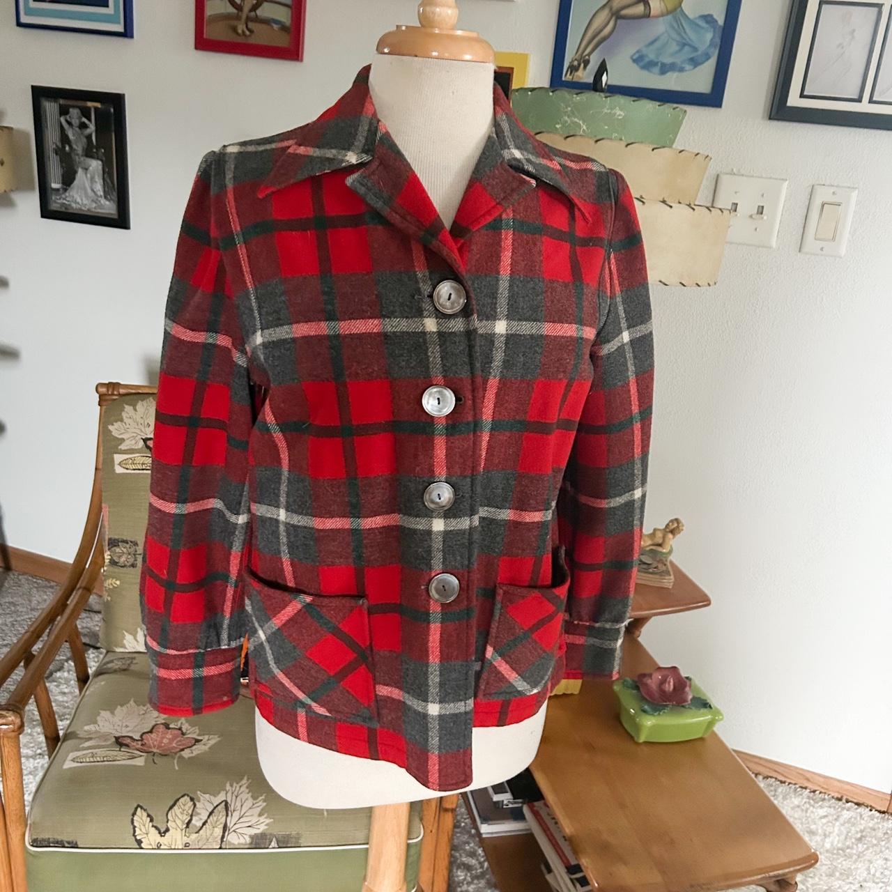 Vintage 1940s Jacket 49er Red Gray Plaid Wool M L... - Depop