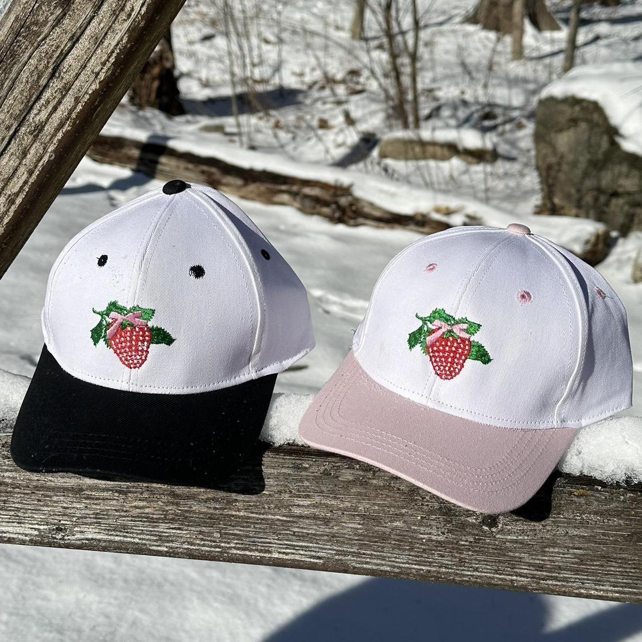 COQUETTE STRAWBERRY BOW CAPS Black colorway Pink... - Depop